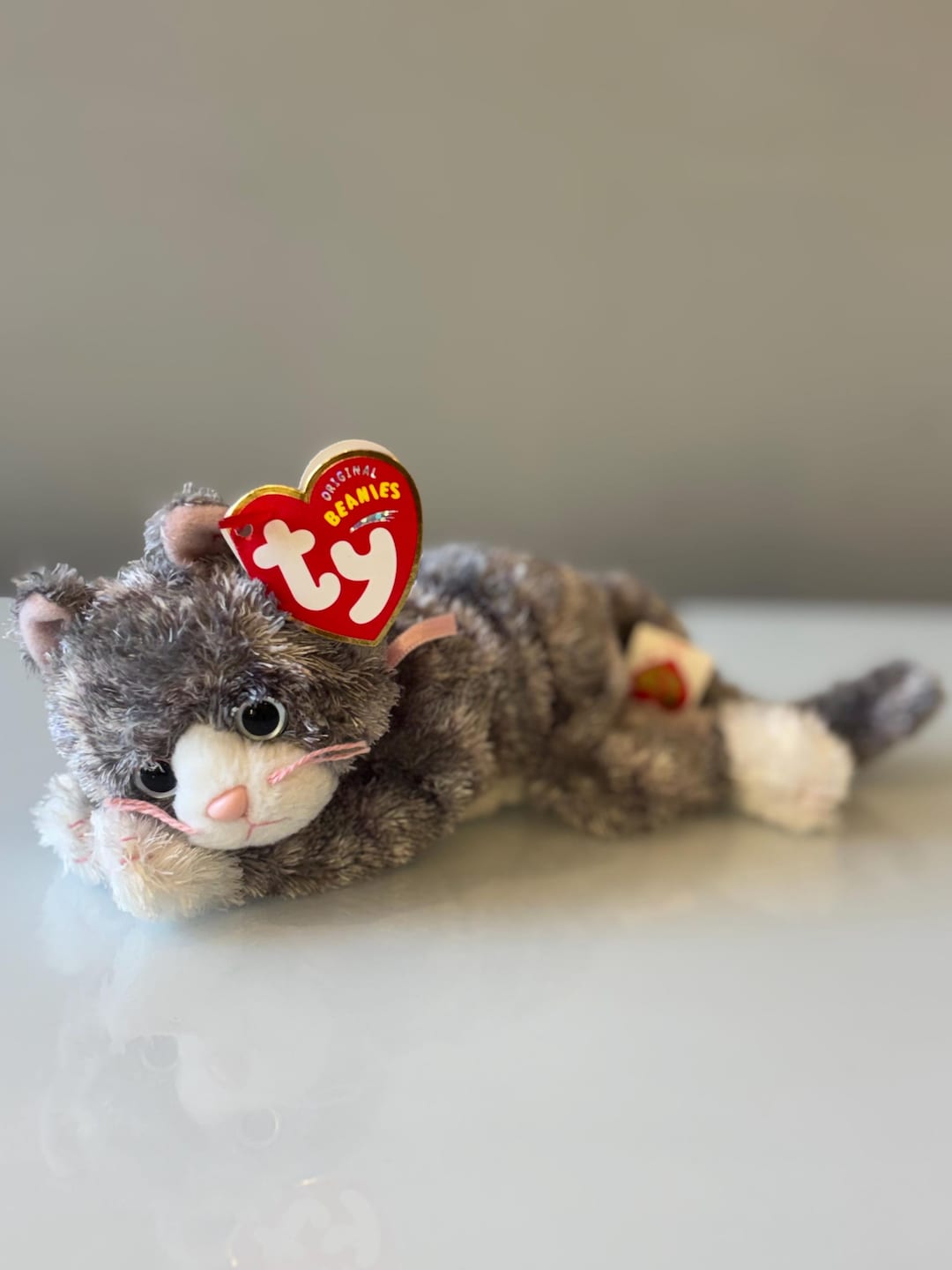 Ty Beanie Babies ARIA Silver Cat With Pink Ribbon 2004 RARE Retired ...