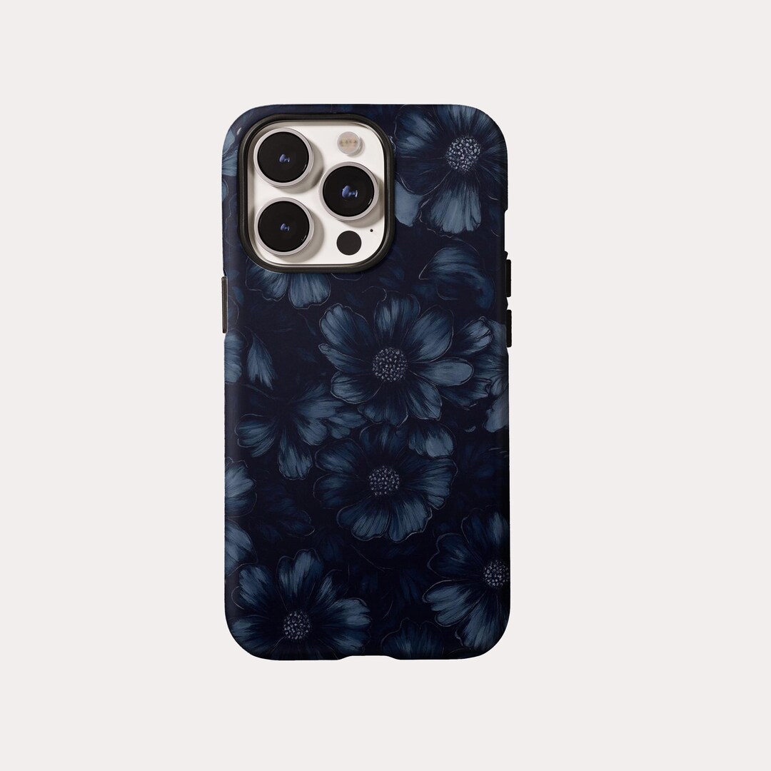 Navy Blue Watercolor Floral Phone Case Elegant Flower iPhone Cover for ...