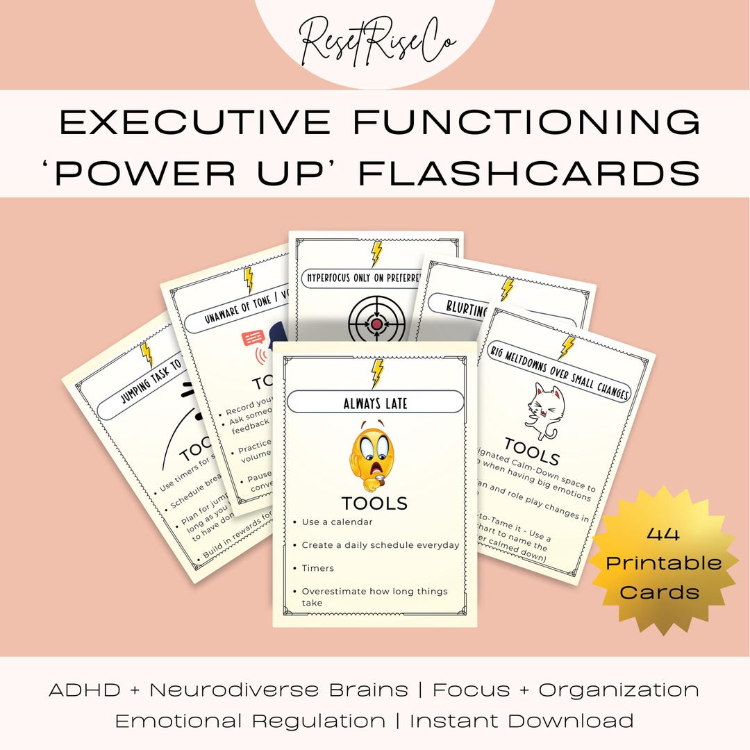 Executive Functioning Flashcards: ADHD & Neurodiverse Kids (printable) - Etsy