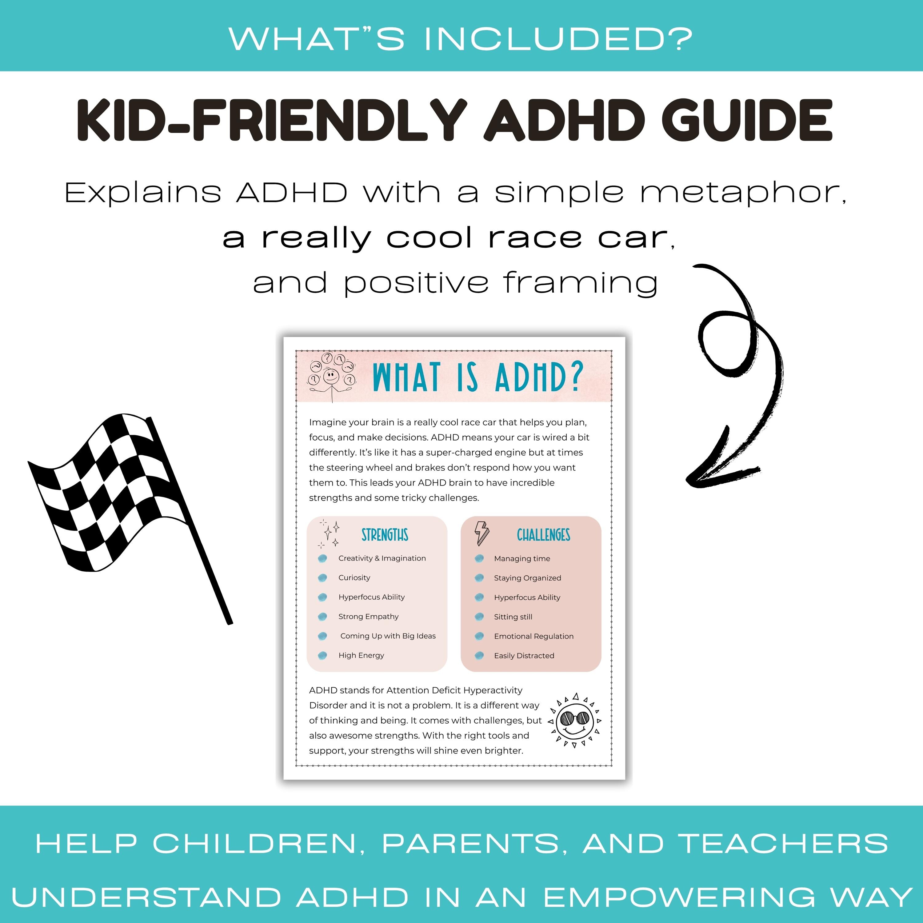 ADHD Guide for Kids: Race Car Analogy, Self-reflection (printable PDF ...