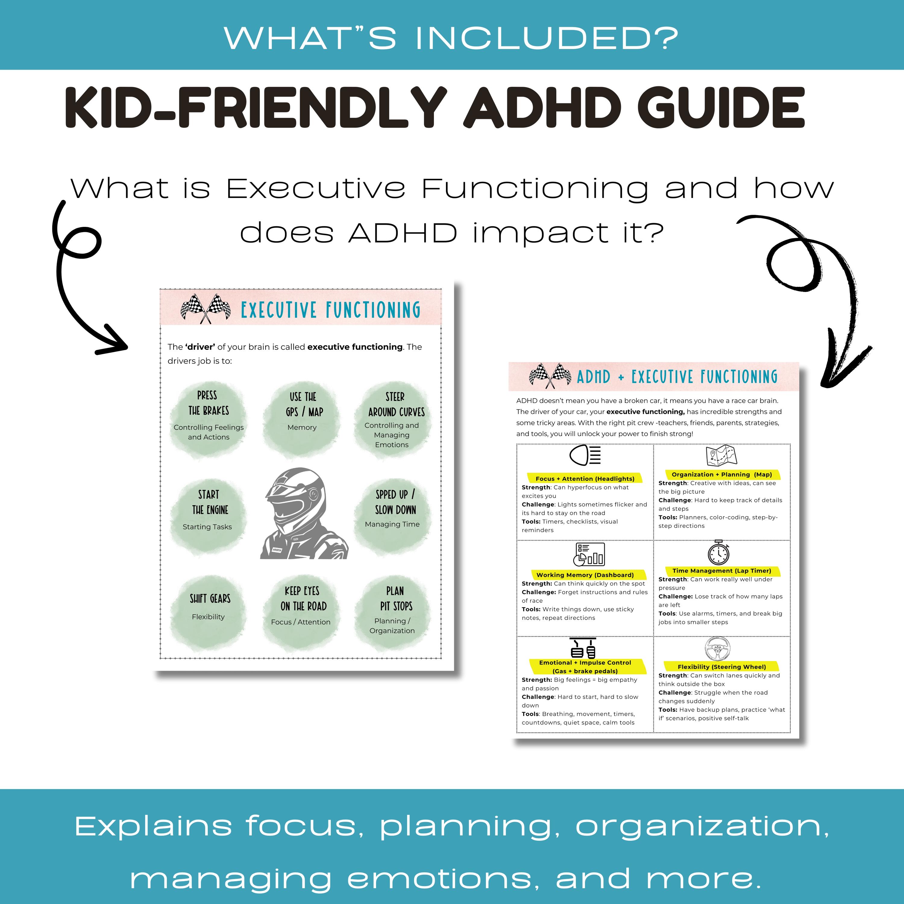 ADHD Guide for Kids: Race Car Analogy, Self-reflection (printable PDF ...