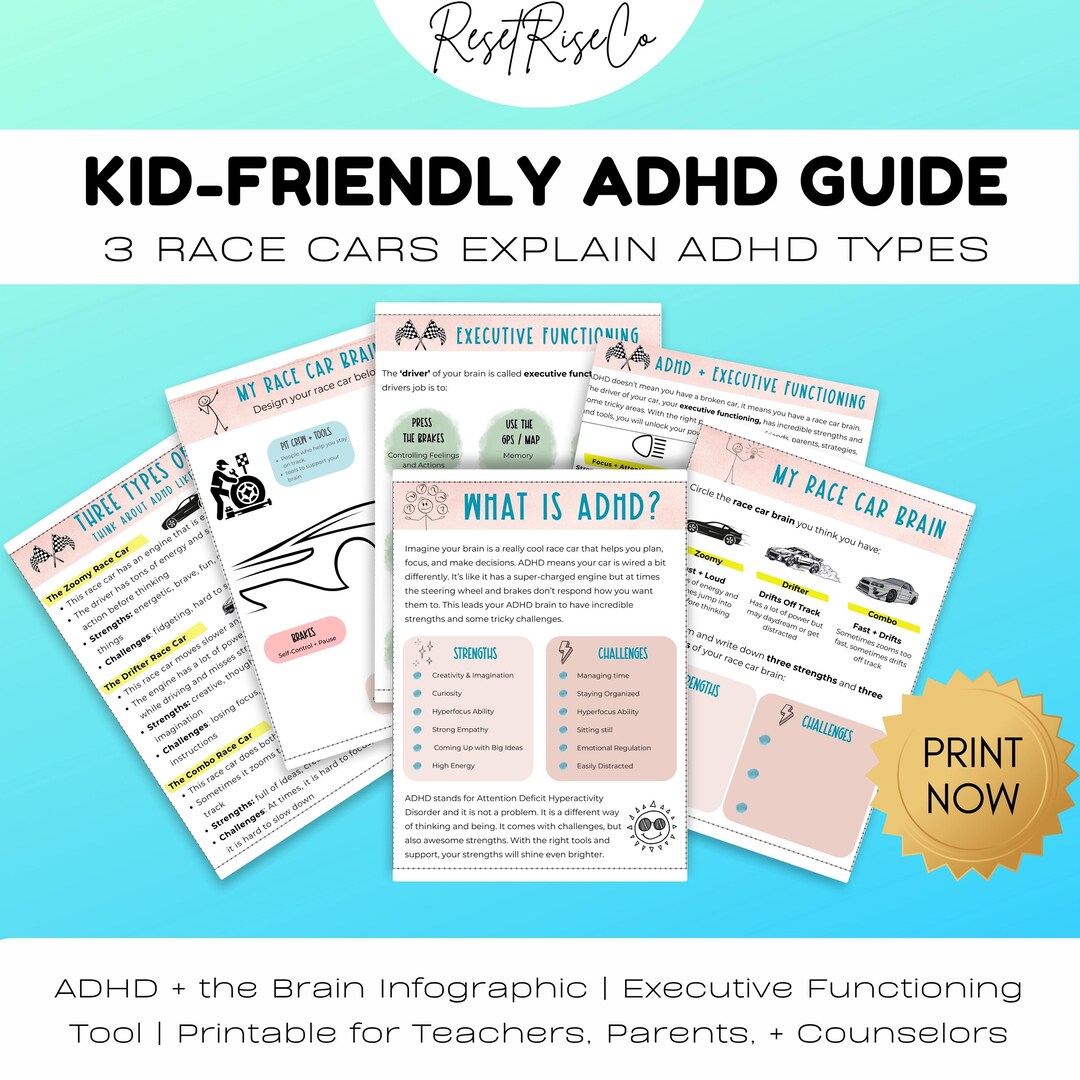 ADHD Guide for Kids: Race Car Analogy, Self-reflection (printable PDF ...