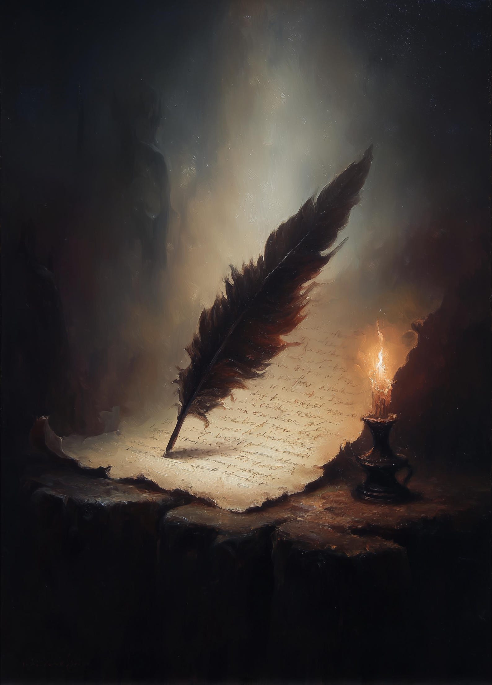 Gothic Quill Art Print, Dark Fantasy Writing Desk Painting, Candlelight ...