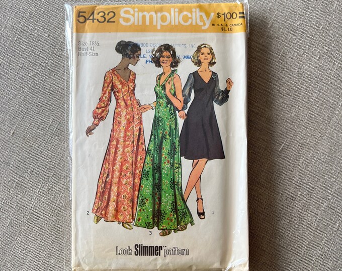 1970s Simplicity Pattern 5432, Dress Size 18 1/2” ~ 41" Bust, Half Size ...