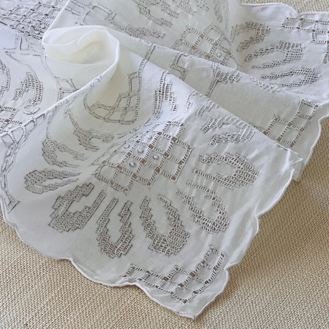 Antique White Linen Appenzell Embroidery Drawn Thread Work Hankie ...