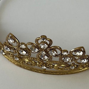 1960s Vintage Rhinestone Tiara, Detailed Gold Crown Hair Accessory 6034 ...