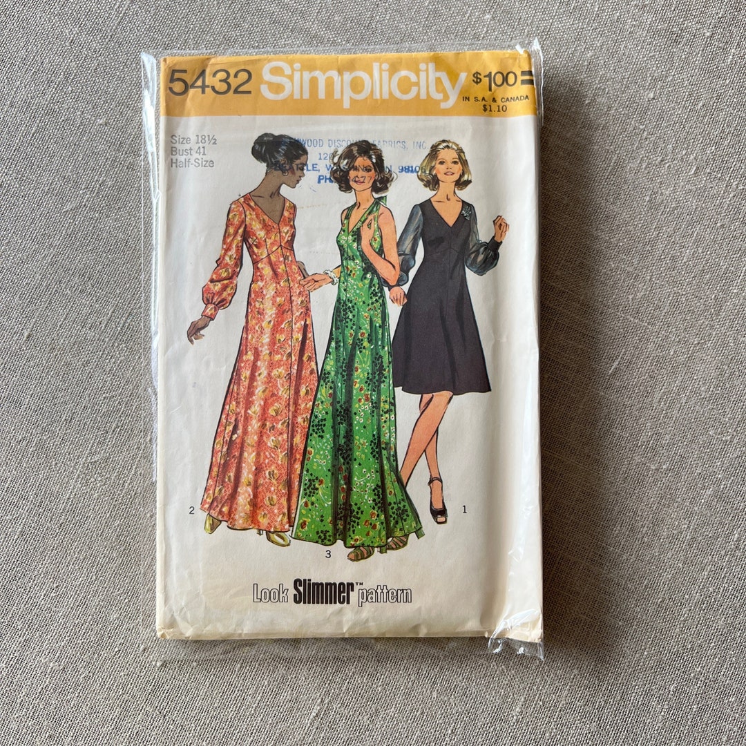 1970s Simplicity Pattern 5432, Dress Size 18 1/2 41 Bust, Half Size ...
