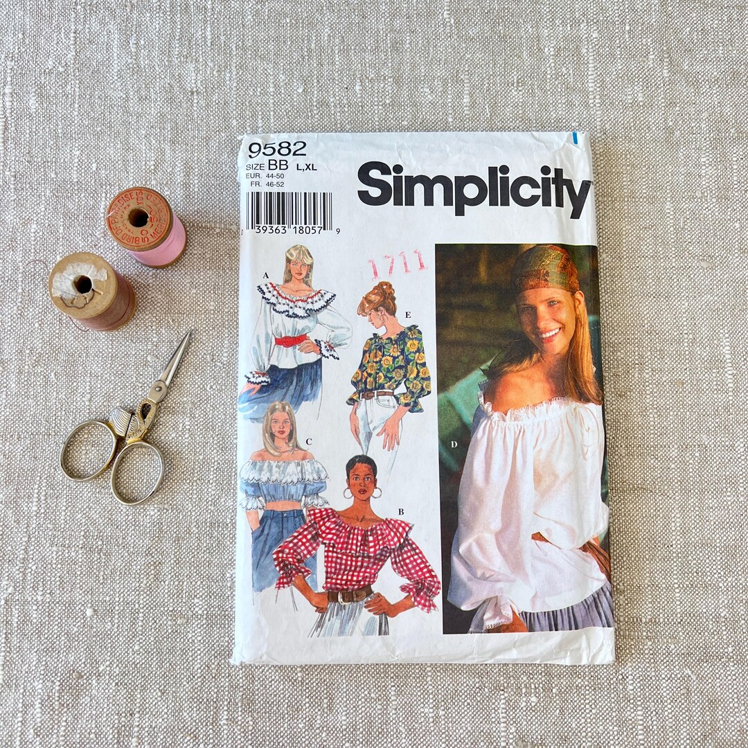 1990s Uncut Simplicity 9582, off the Shoulder Peasant Blouse Pattern ...