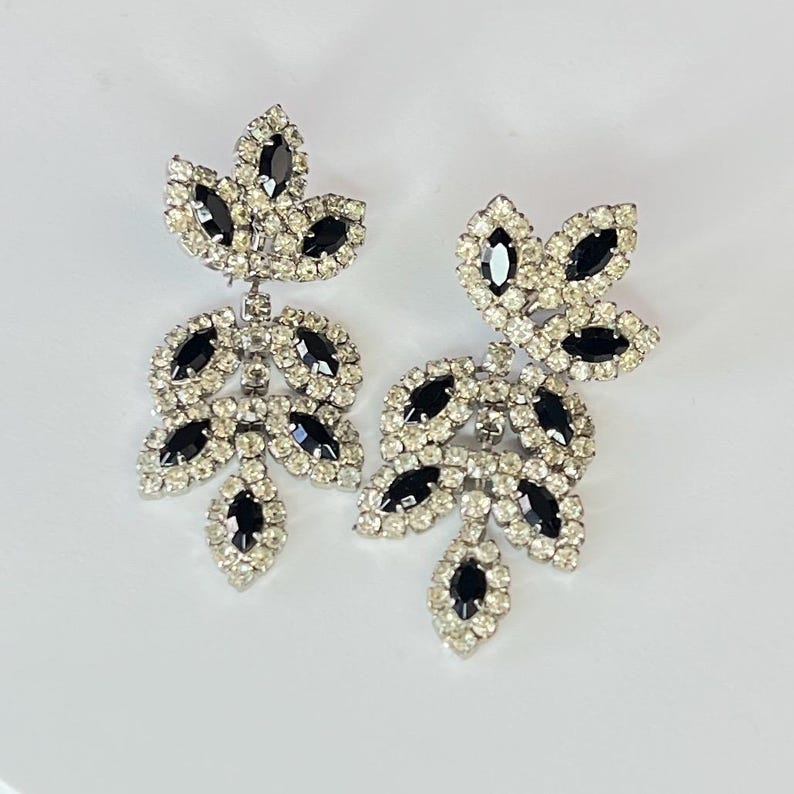 Vintage Rhinestone Drop Earrings, Clip Back Dangle Earrings 3 1/4" Long ...