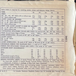 1950s Uncut Simplicity 1411, Dress and Peplum Jacket Pattern Size 14 32 ...