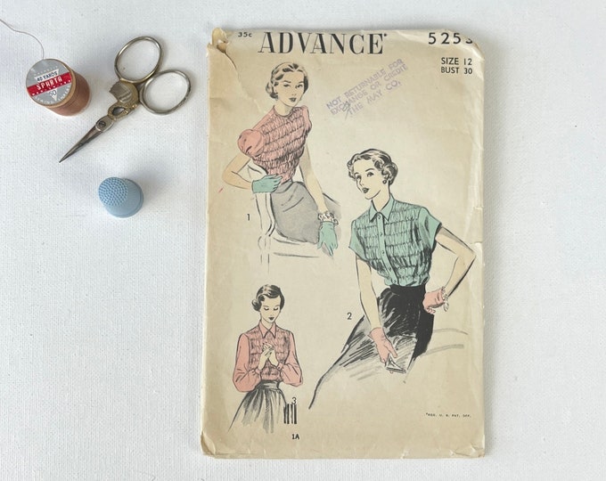 1940s Advance Pattern 5253 Shirred Blouse Size 12, 30” Bust - Etsy