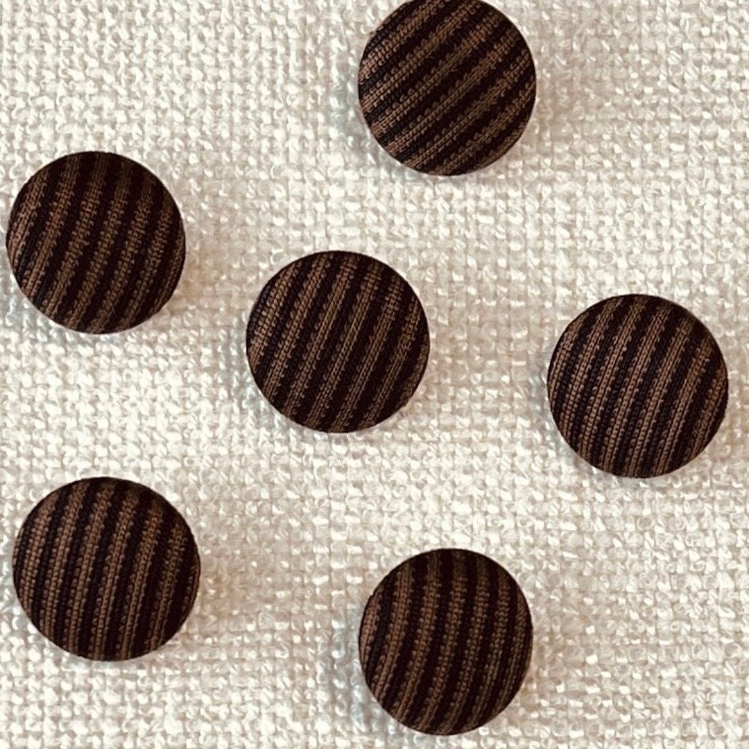1970s Set of Covered Buttons 6 Striped Brown Fabric 19mm, 30L 3/4 ...