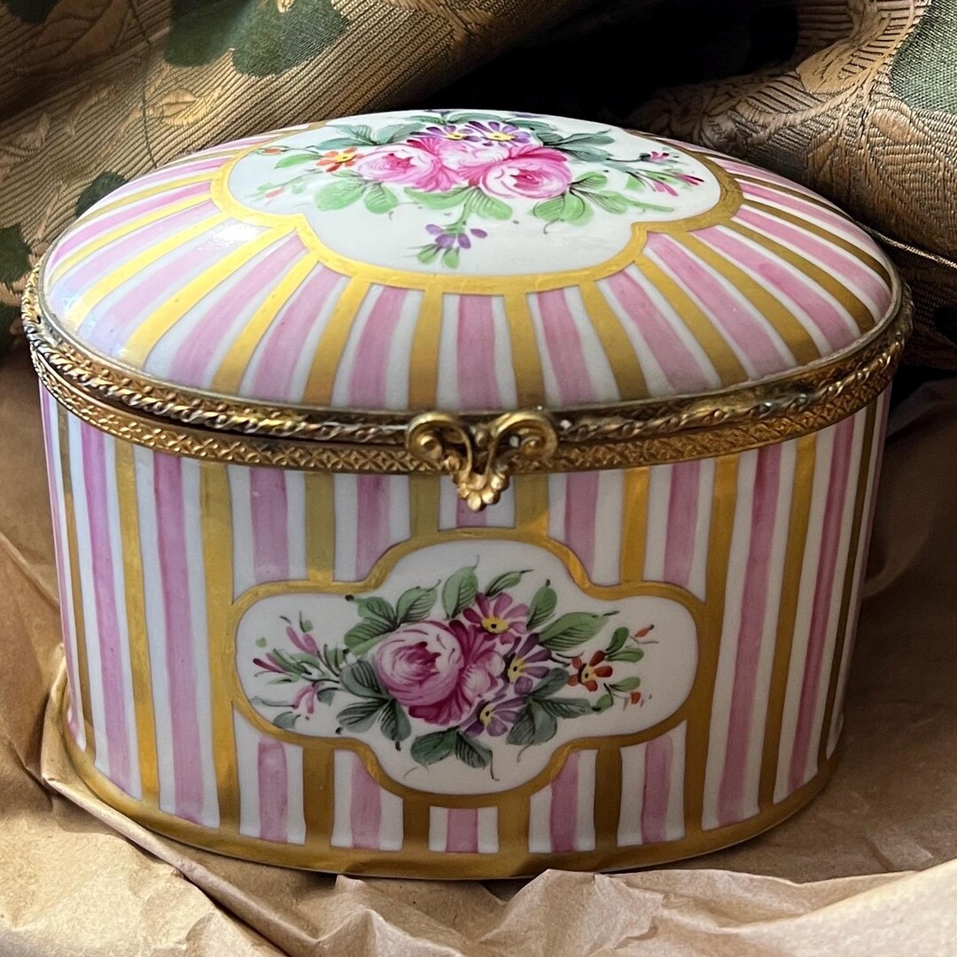 Antique Porcelain Box, GL Hallmark Oval Jewelry Container Made in ...