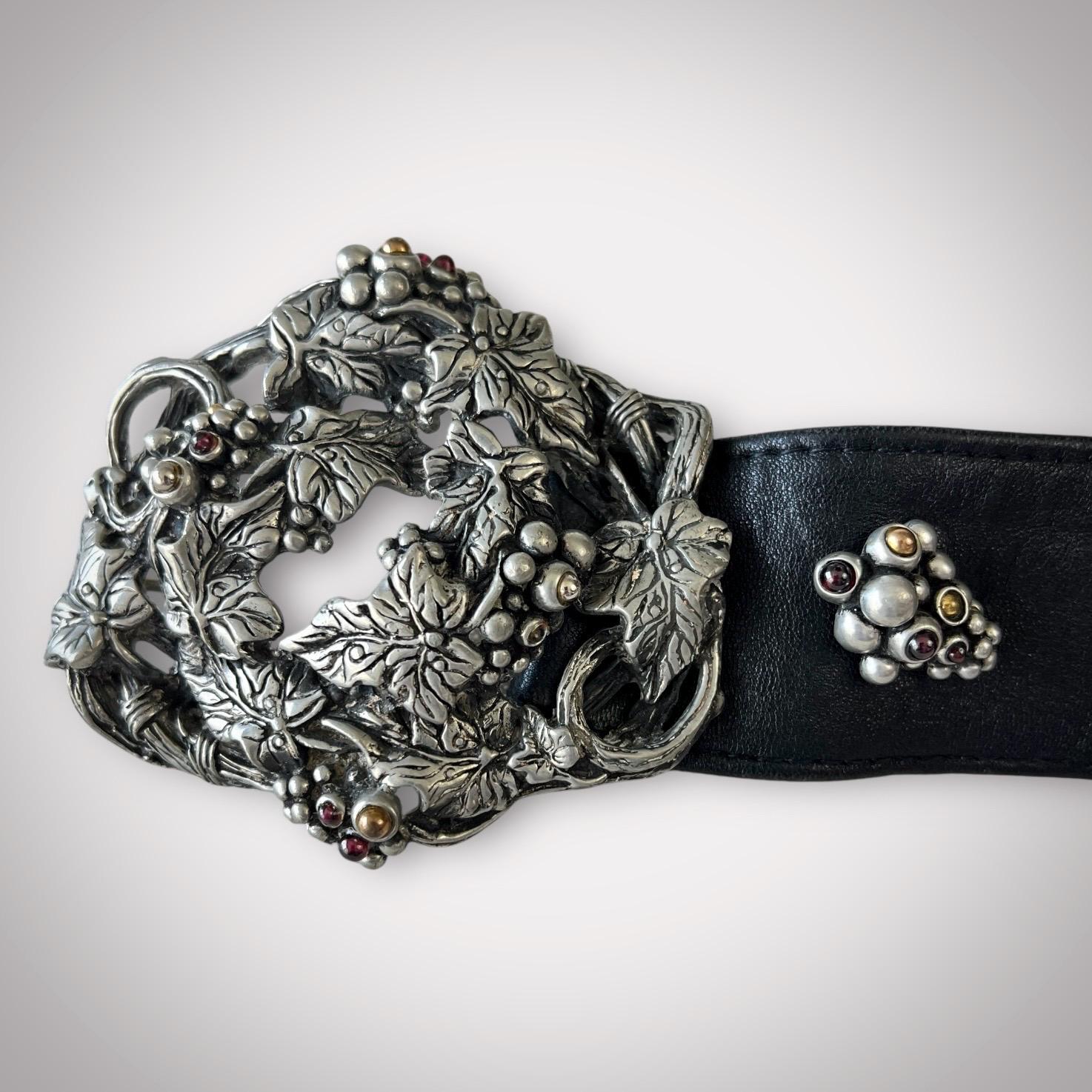1980s Statement Belt - Pewter & Garnet Buckle Grape Clusters by ...