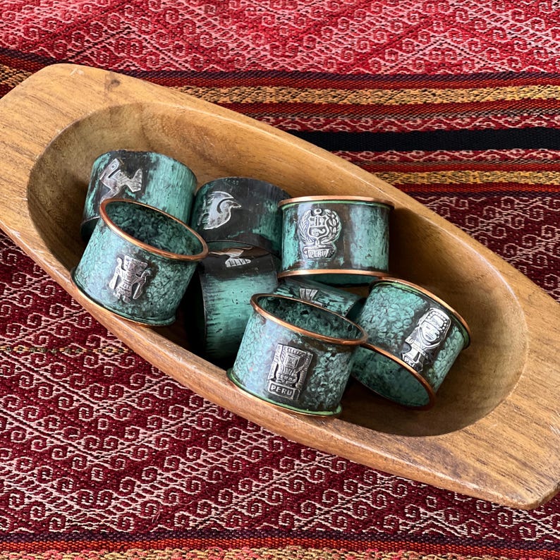 1950s Peruvian Copper and Sterling Silver Napkin Rings Set of 4 Mid ...