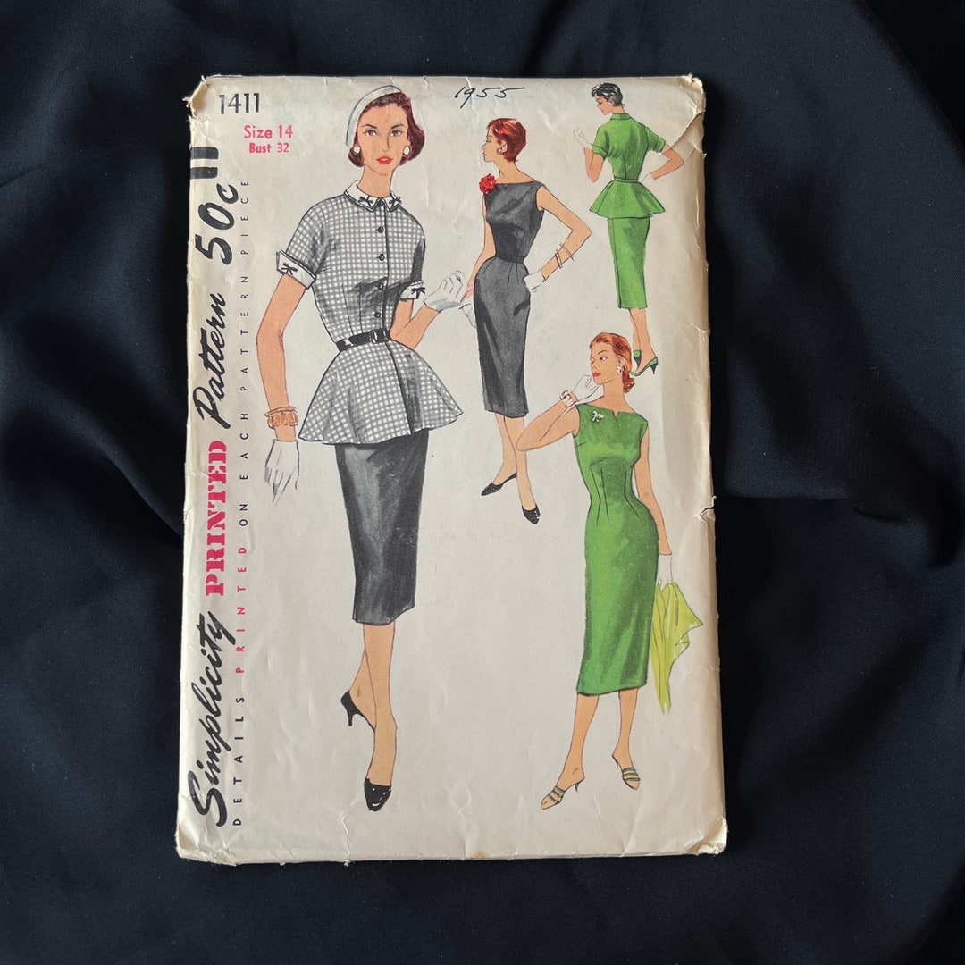 1950s Uncut Simplicity 1411, Dress and Peplum Jacket Pattern Size 14 32 ...