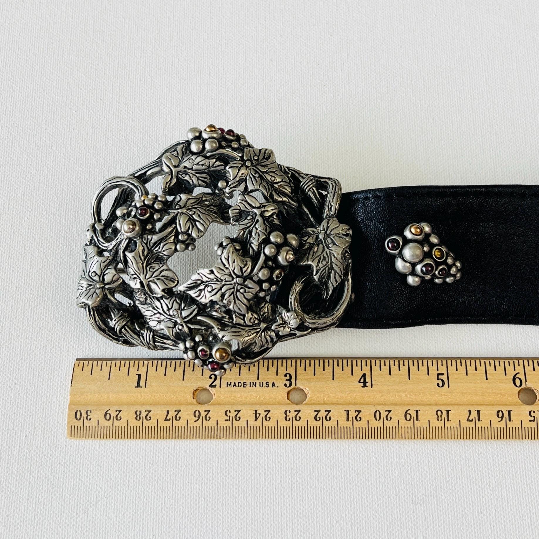 1980s Statement Belt - Pewter & Garnet Buckle Grape Clusters by ...