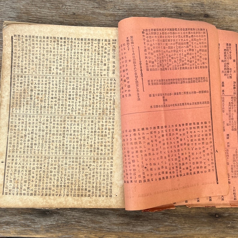 Tiny Japanese Writing, Vintage Woodblock Print Book Pages Bundle 8 (16 ...
