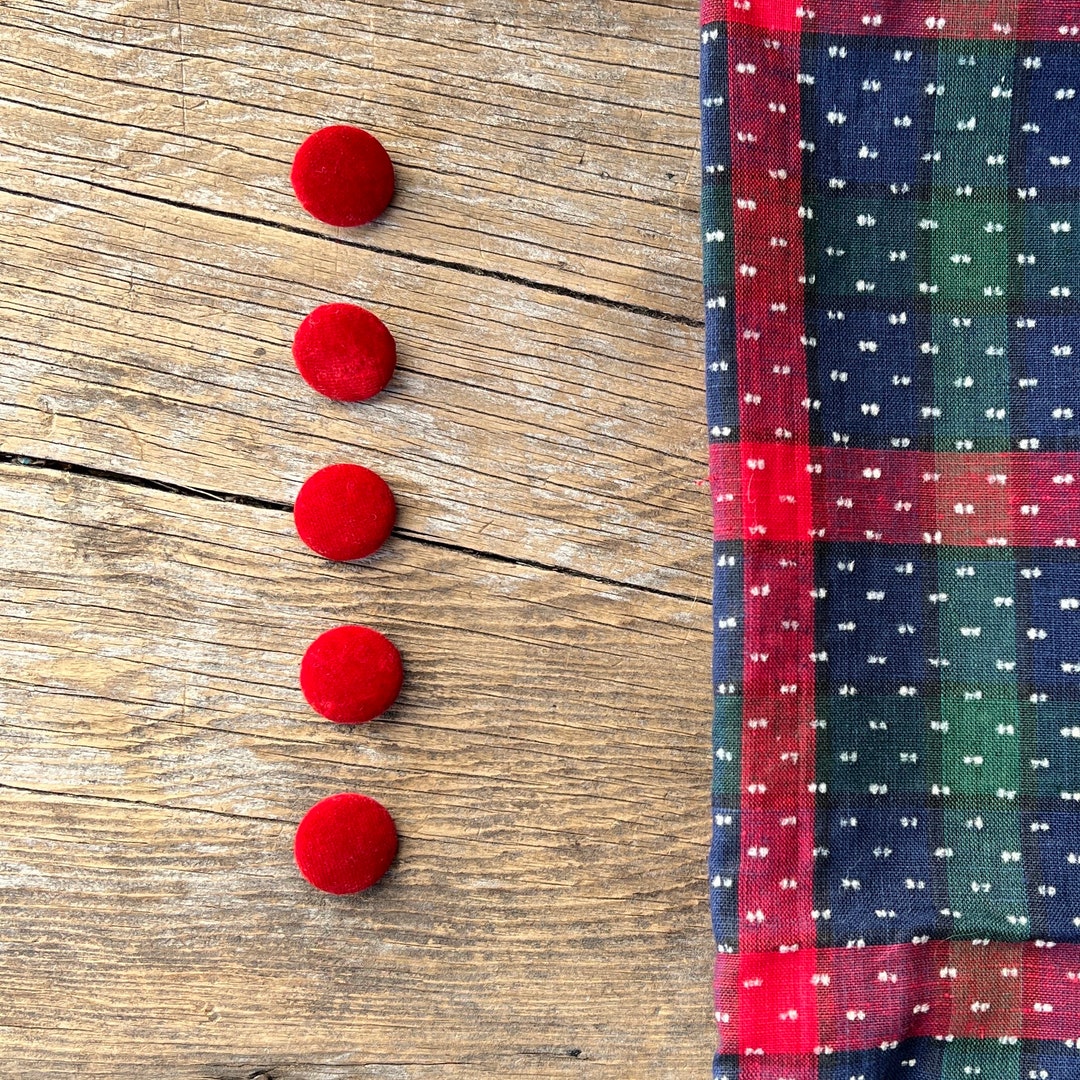 Vintage Velvet Covered Button Set of (5) 3/4" Red Buttons 19mm 30L ...