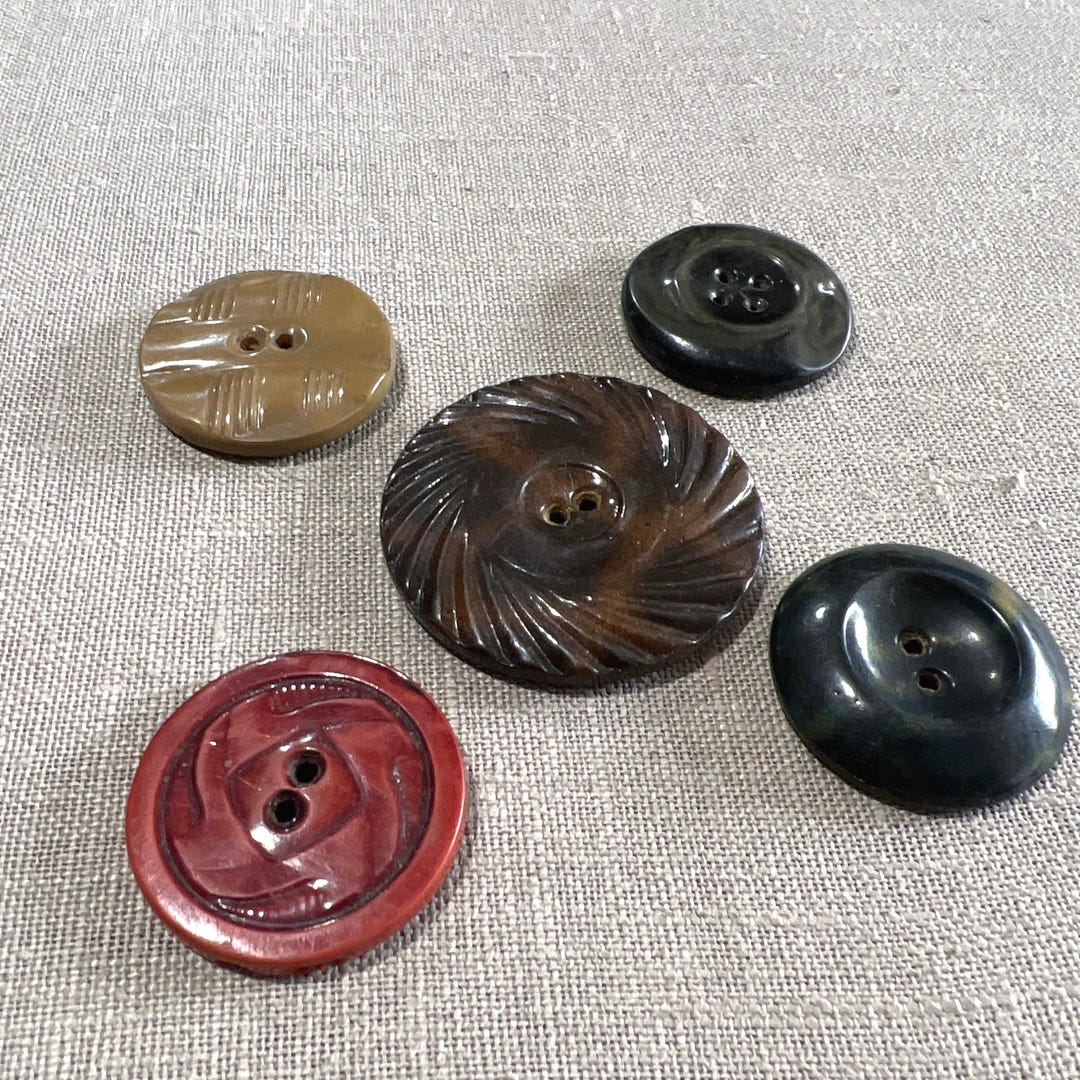 1930s Art Deco Celluloid Buttons: Large Vintage Coat Buttons, Set of 5 ...