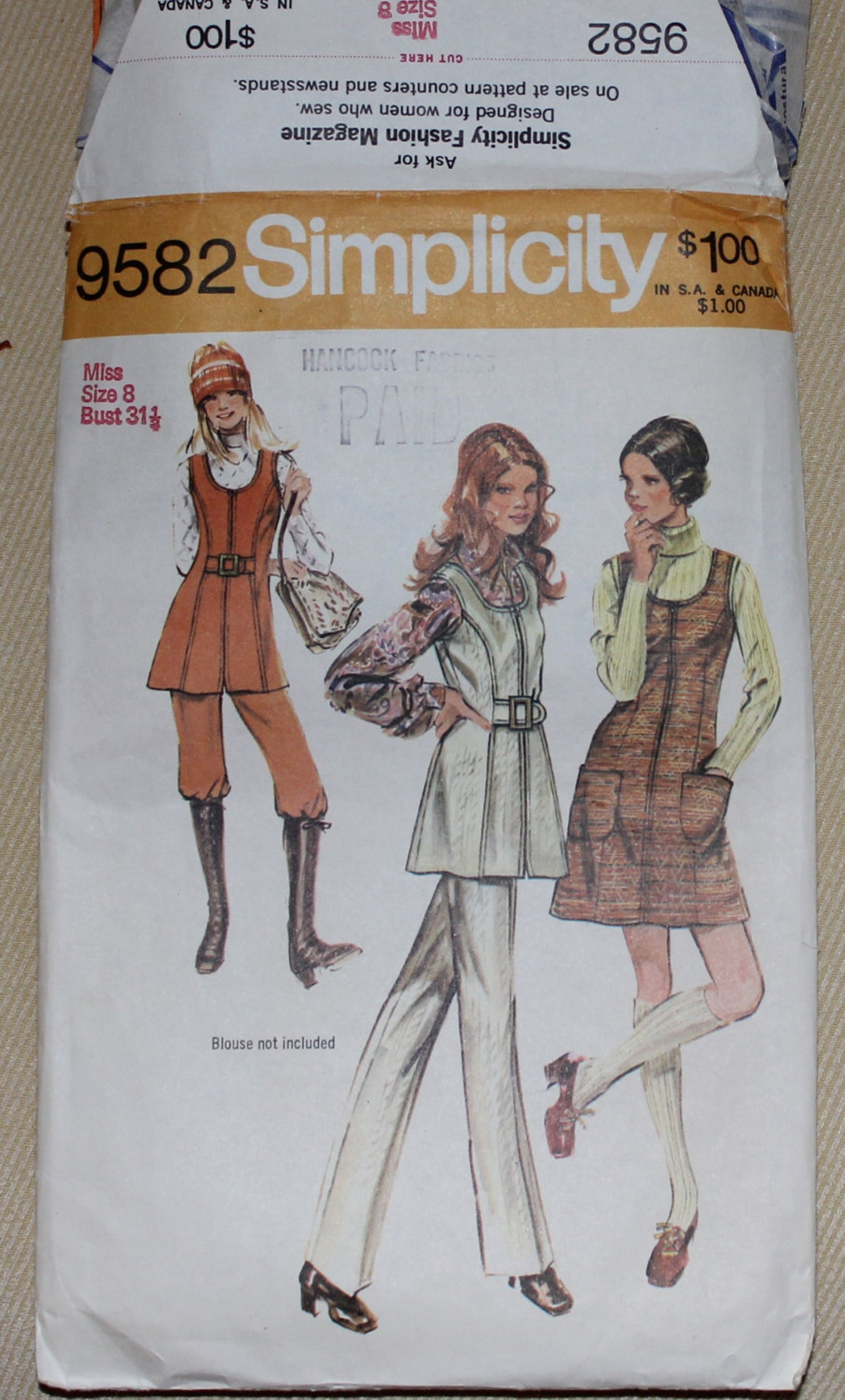 1970s Mod Simplicity Sewing Pattern 9582: Pantsuit, Jumper, Mini Dress ...