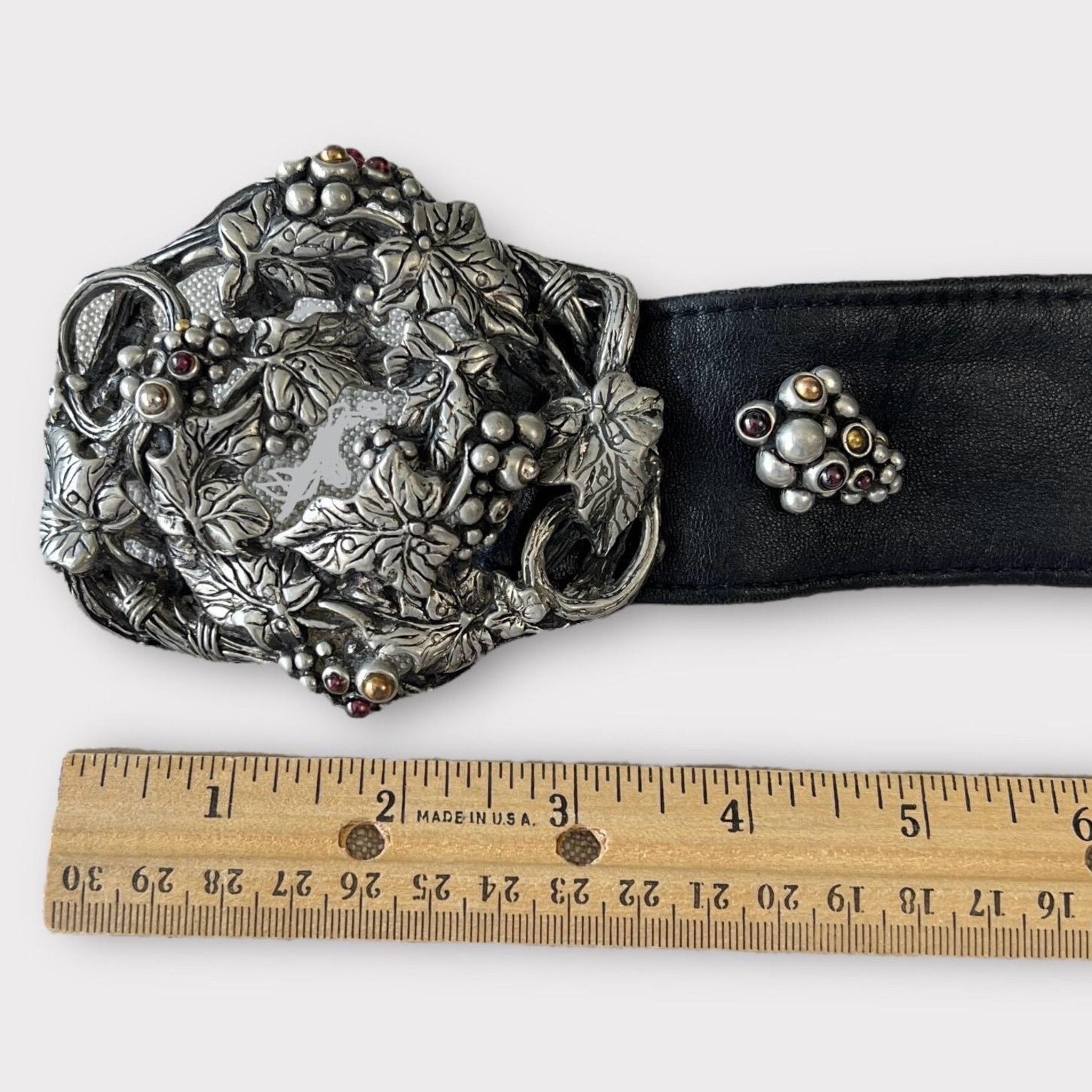 1980s Statement Belt - Pewter & Garnet Buckle Grape Clusters by ...