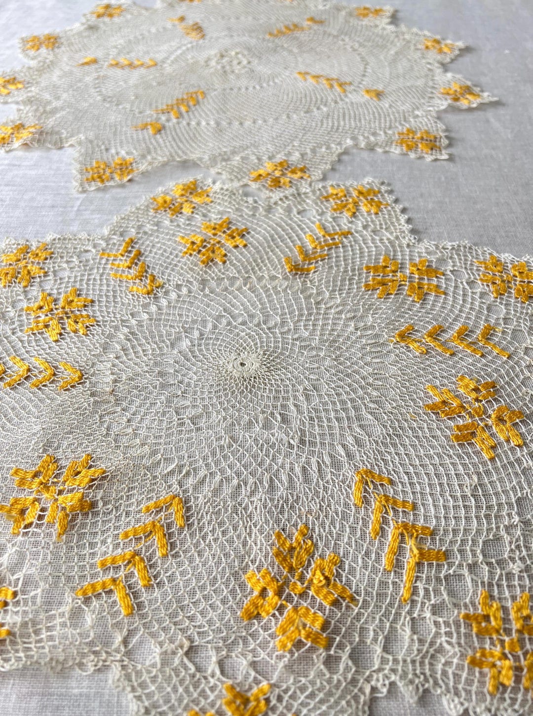 Vintage Crochet Lace Doilies: Yellow Starburst Pattern, Handmade Cotton ...