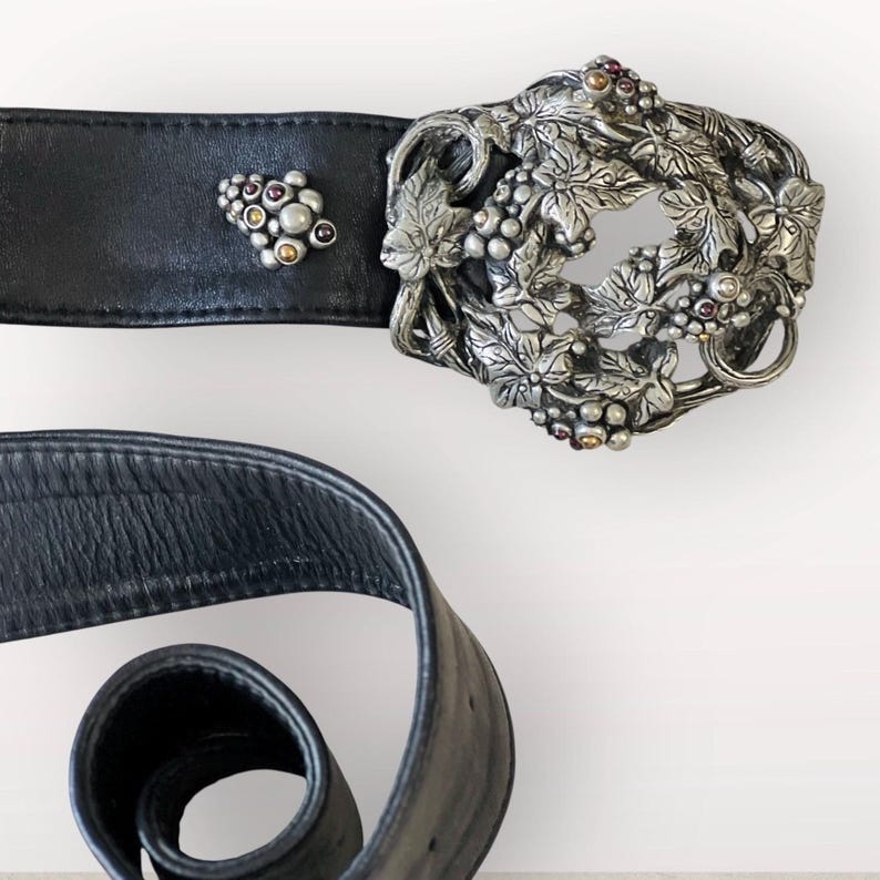 1980s Statement Belt - Pewter & Garnet Buckle Grape Clusters by ...