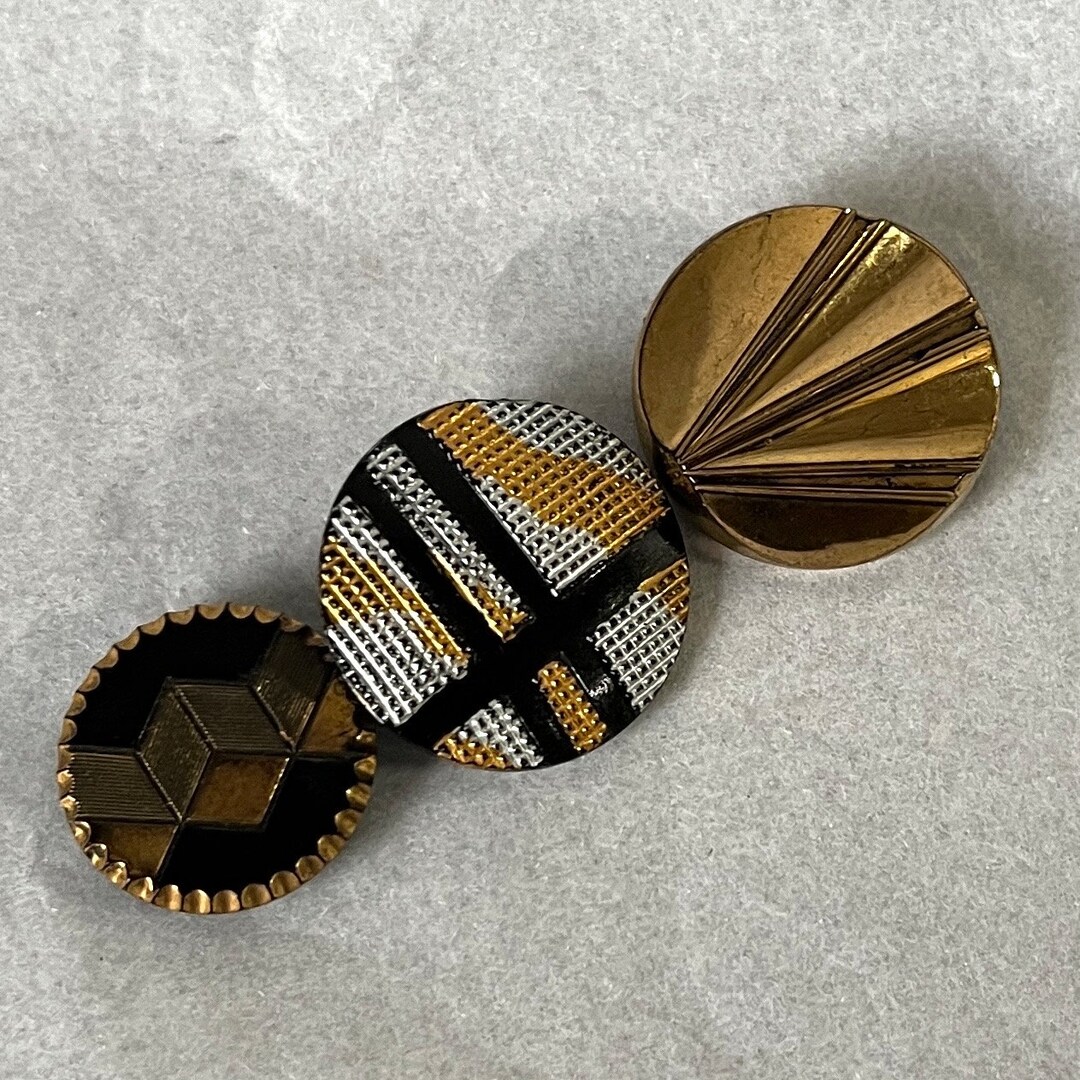 1920s Vintage Art Deco Buttons, Lot of 3 Glass Collectible Buttons With ...
