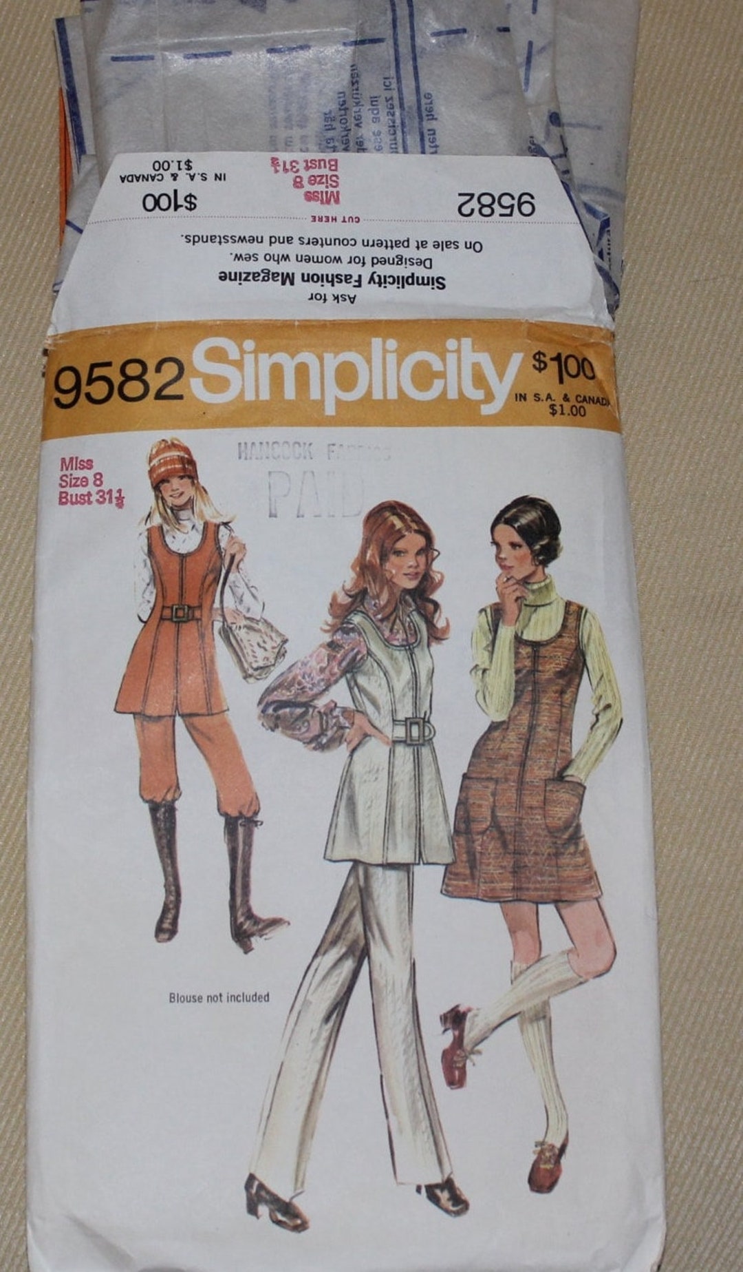 1970s Mod Simplicity Sewing Pattern 9582: Pantsuit, Jumper, Mini Dress ...