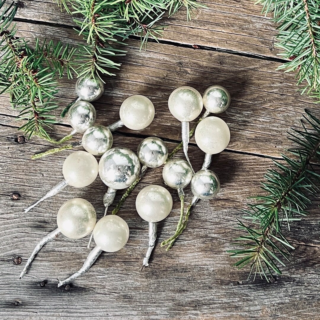 1950s Small Mercury Glass Ornaments, 15 Wired Wreath Ornaments, Feather ...