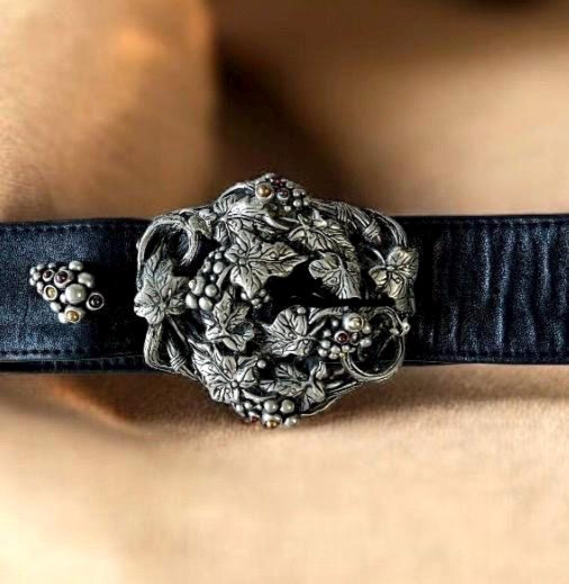1980s Statement Belt - Pewter & Garnet Buckle Grape Clusters by ...