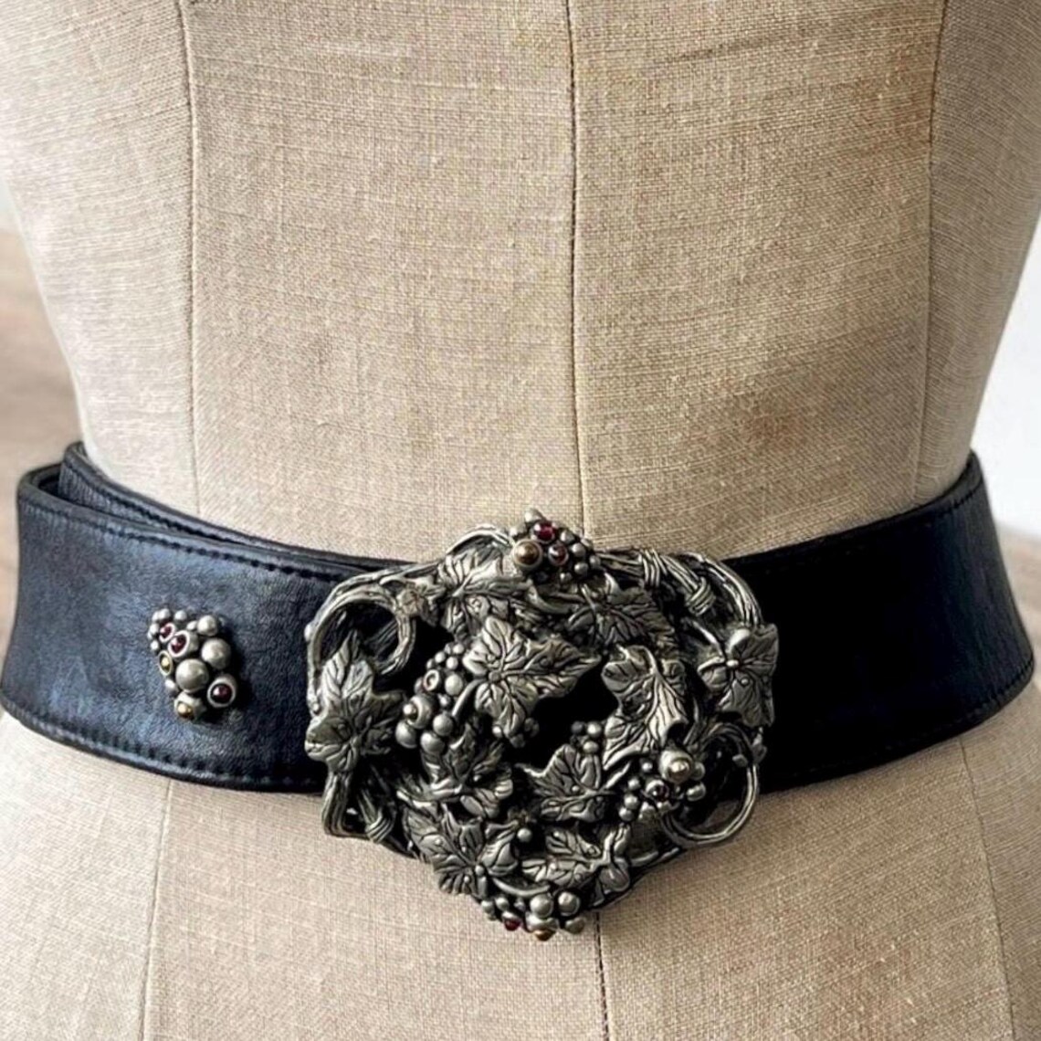 1980s Statement Belt - Pewter & Garnet Buckle Grape Clusters by ...