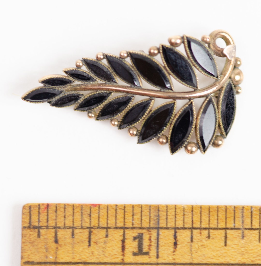 Antique Victorian Jet Brooch, Black Gold & Sterling Leaf Pin 2483 - Etsy