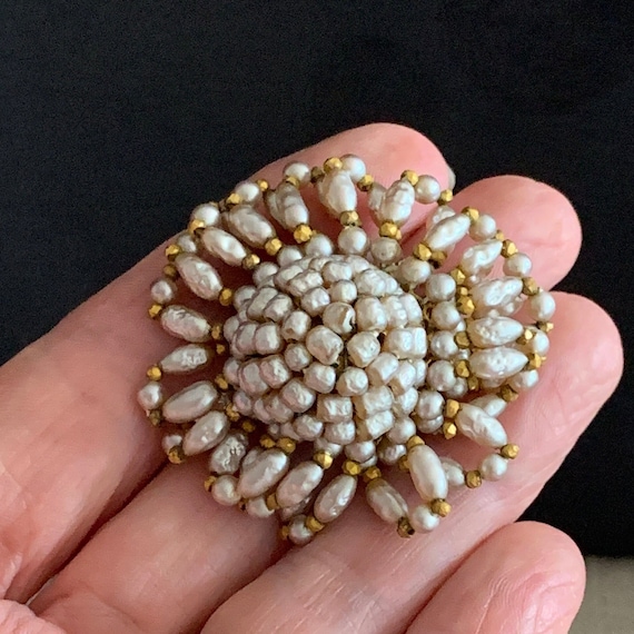 1960s Miriam Haskell Seed Pearl Brooch 1 5/8” Flower … - Gem
