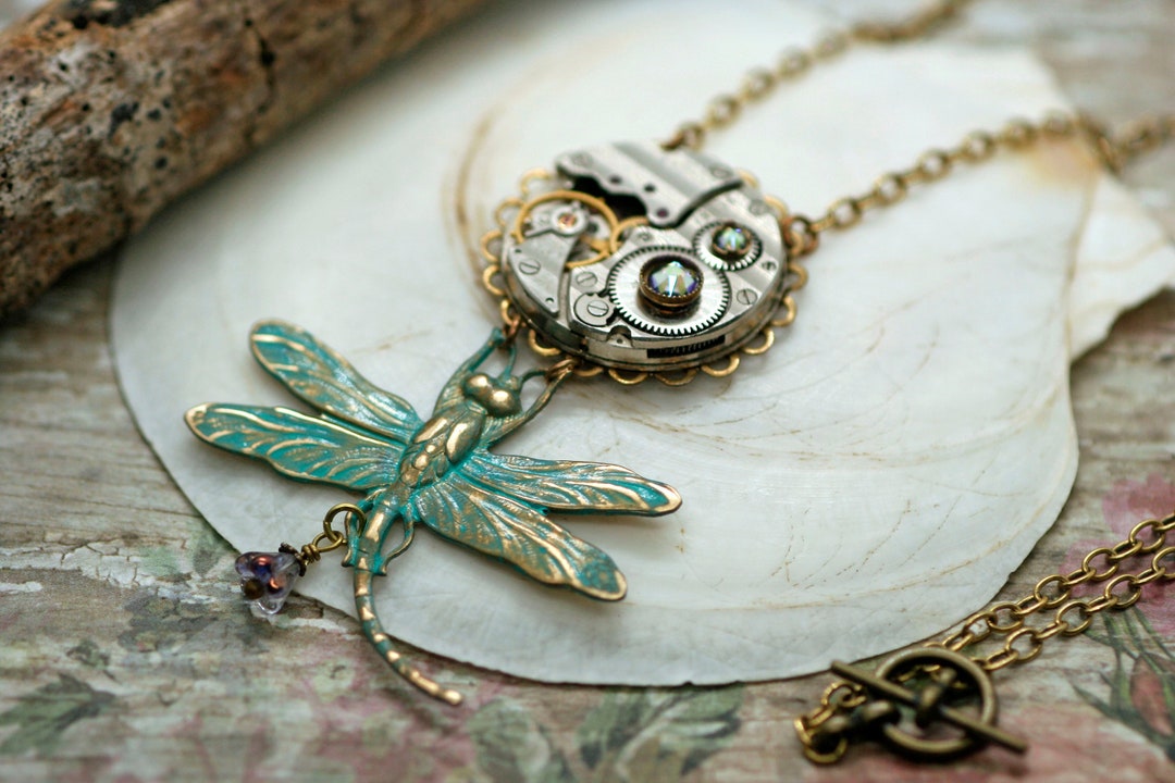 Steampunk Dragonfly Watch Movement Necklace-victorian Necklace-woodland ...