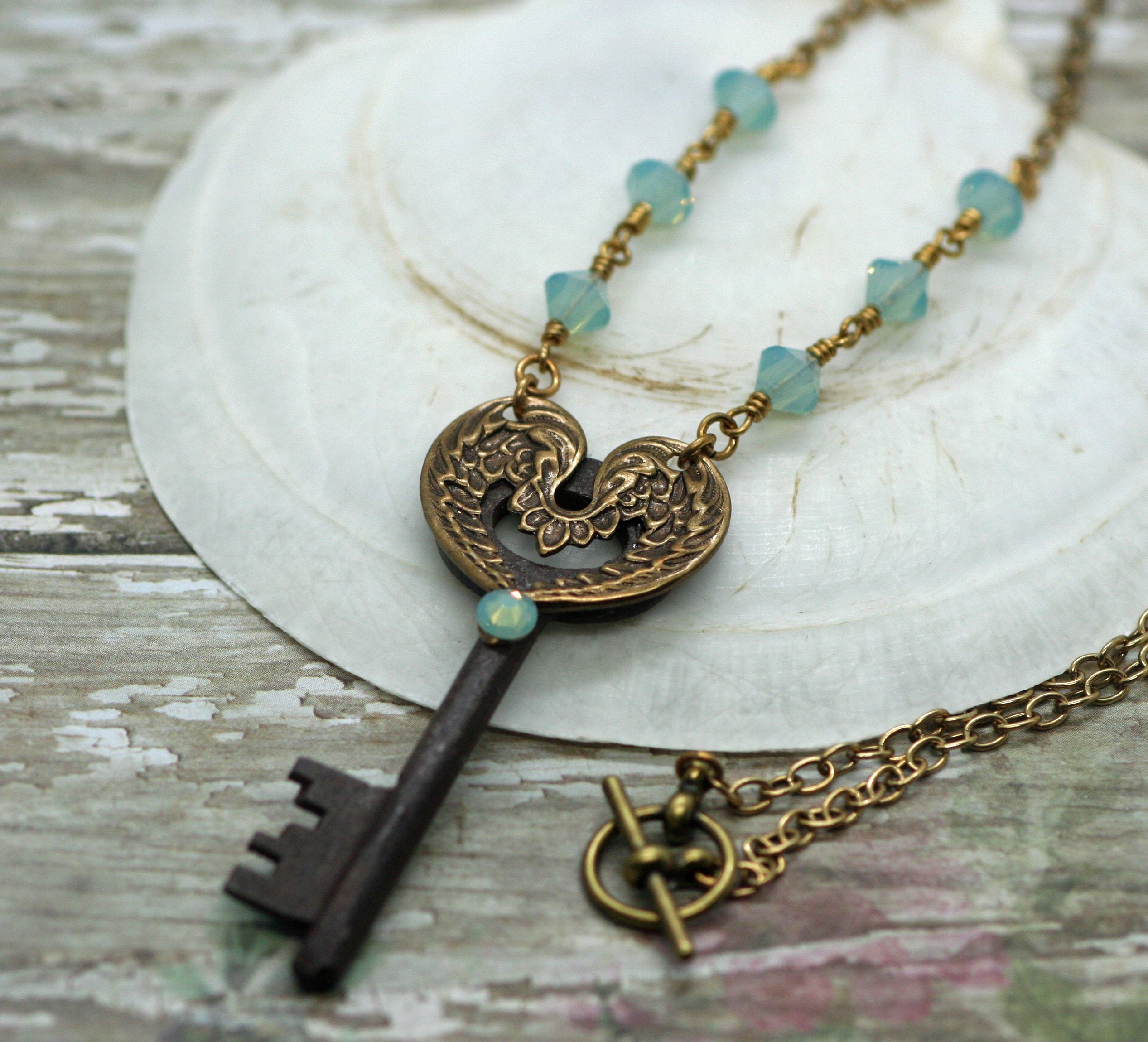 Skeleton Key and Angel Wings Key to My Heart Valentine's Necklace With ...