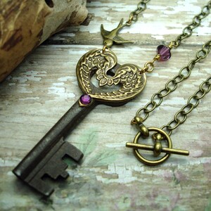Valentine's Steampunk Key to My Heart Angel Wing Heart Necklace With ...