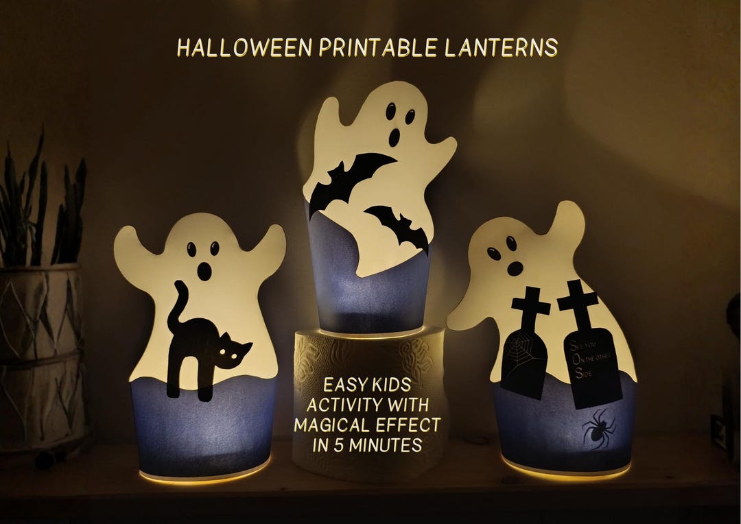 Halloween Printable DIY Ghost Lanterns – 5-minute Craft (PDF) – Easy ...