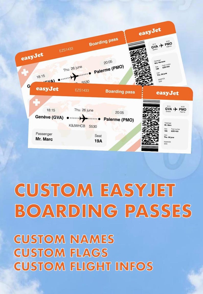Custom Boarding Pass Template – Fake Plane Ticket – Printable Flight ...