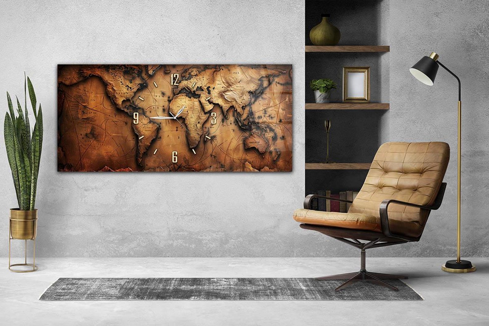 Vintage World Map Clock: Tempered Glass Antique Atlas Wall Art - Etsy