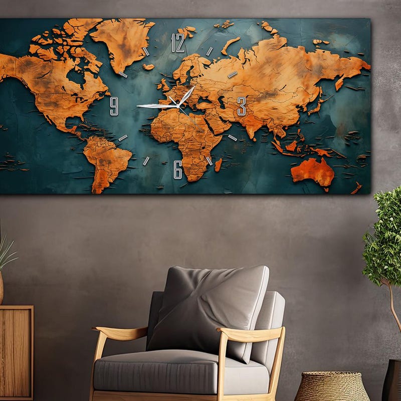 World Map Wall Clock - Etsy