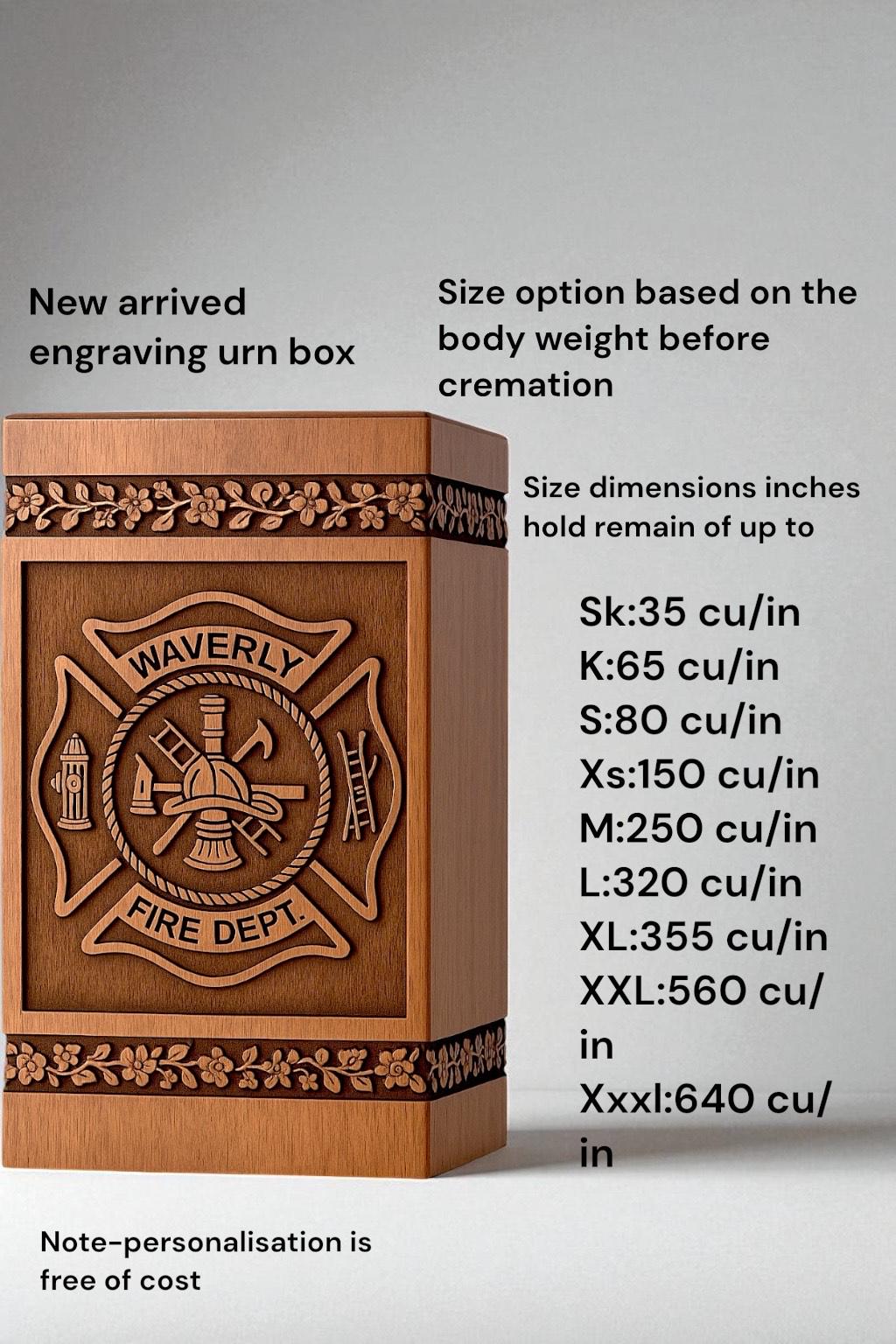Firefighter Wooden Urn Box – Handmade Cremation Urn for Ashes, Custom ...
