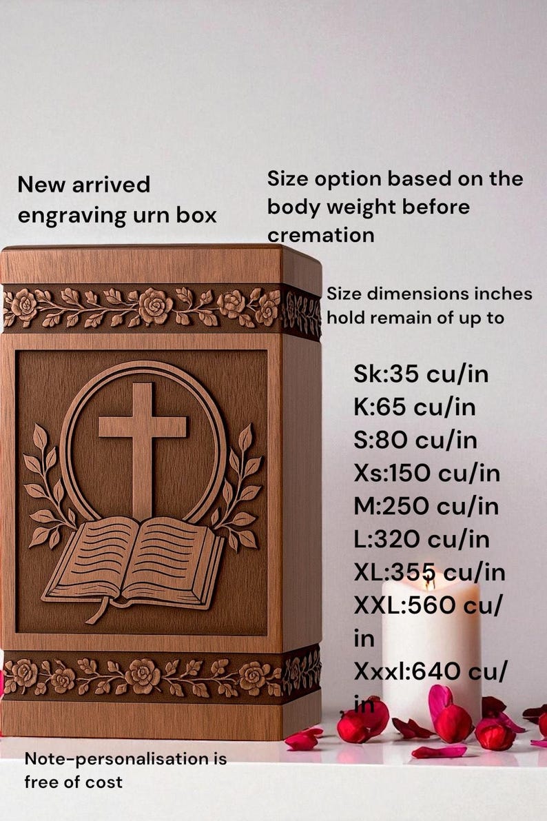 Handcrafted Wooden Cremation Urn: Bible & Cross Engraving, Religious ...