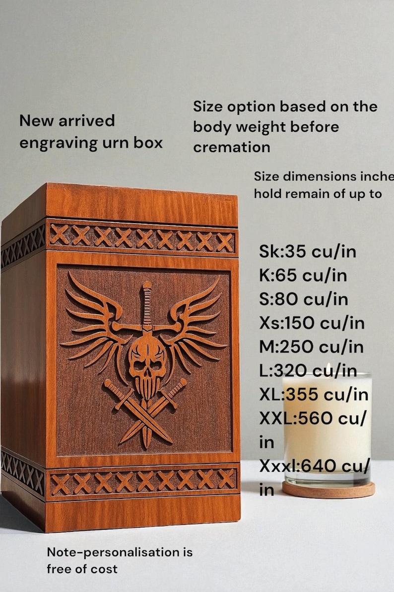 Engraved Warrior Wooden Urn: Skull & Swords Memorial Cremation Box - Etsy