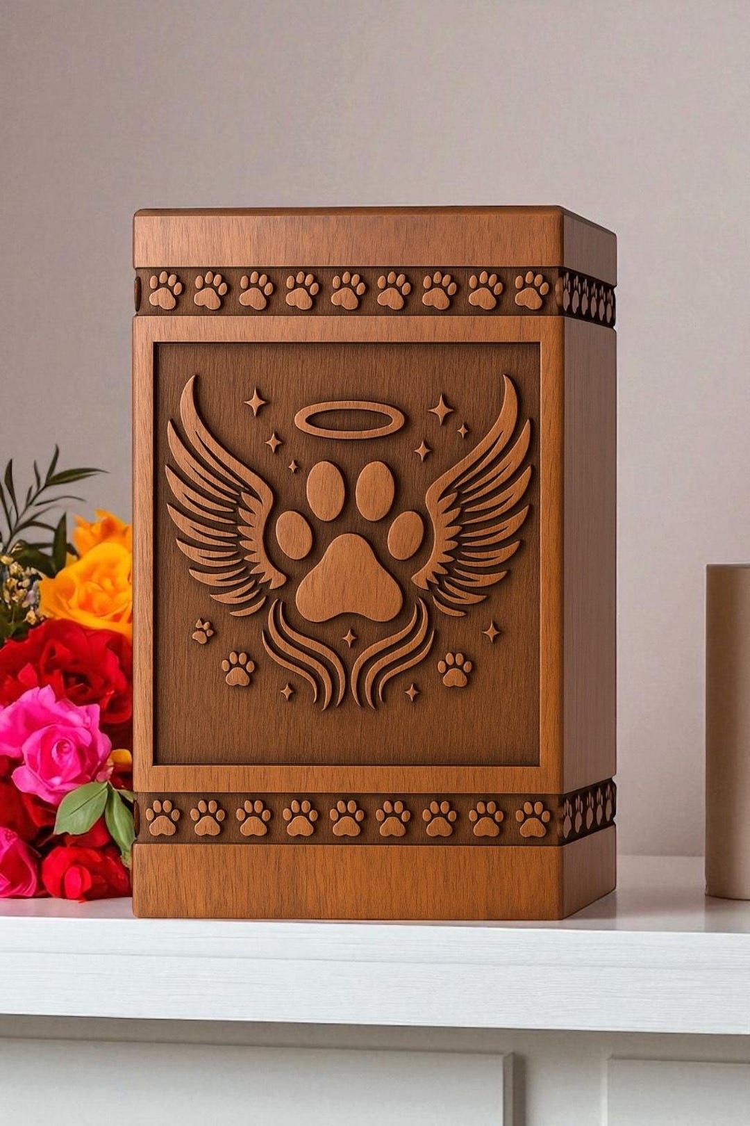 Handmade Pet Cremation Urn | Angel Paw Wooden Memorial Box - Etsy