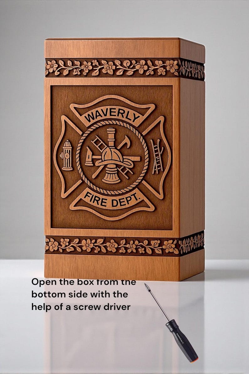 Firefighter Wooden Urn Box – Handmade Cremation Urn for Ashes, Custom ...