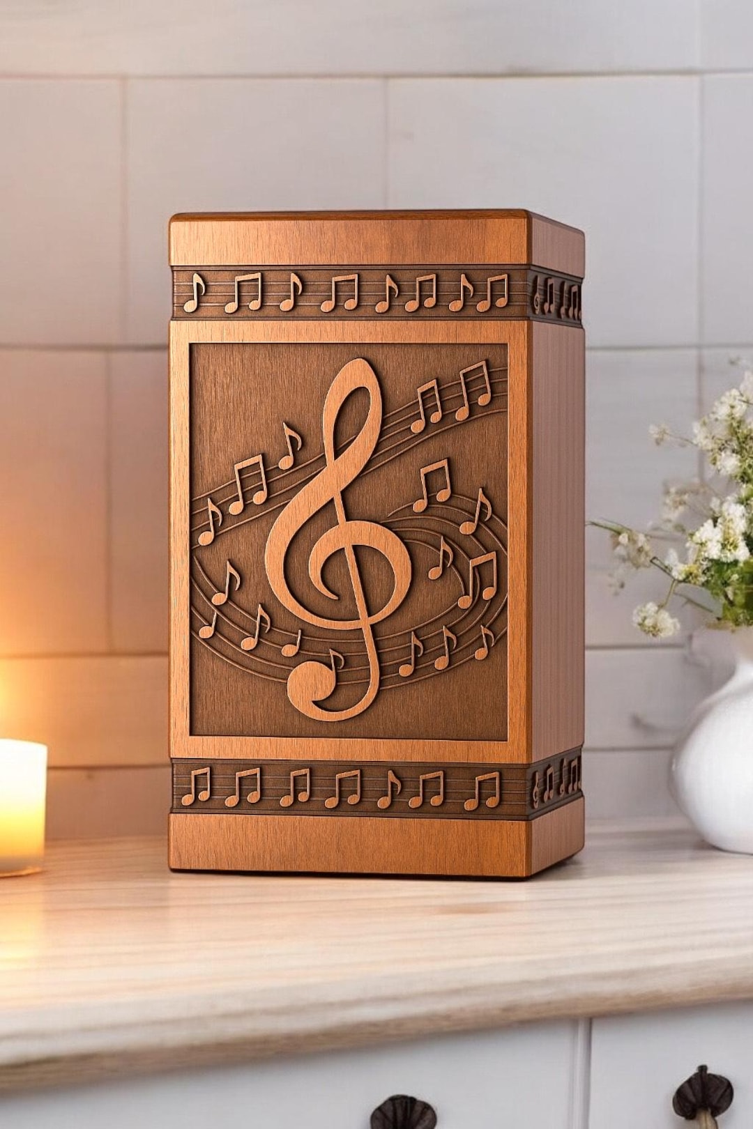 Musical Note Wooden Urn Box: Engraved Cremation Memorial - Etsy