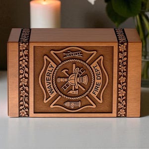 Firefighter Wooden Urn Box – Handmade Cremation Urn for Ashes, Custom ...