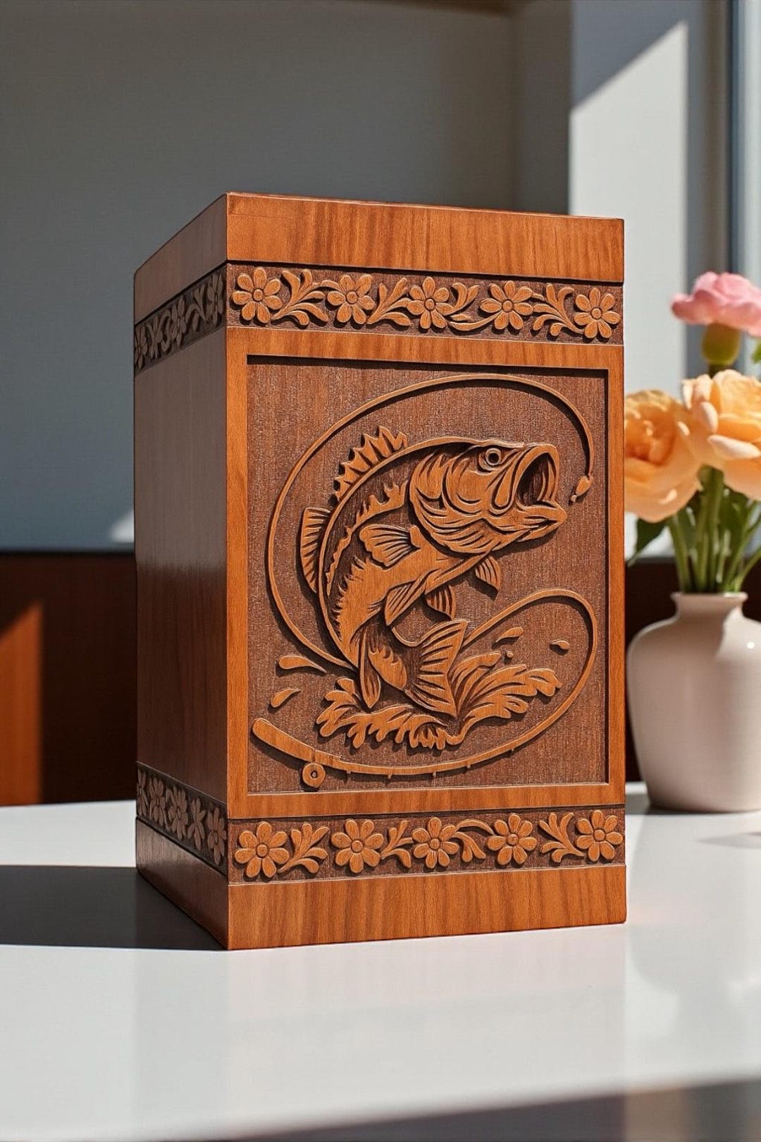 Engraved Wood Cremation Urn Box | Fisherman Memorial Keepsake - Etsy